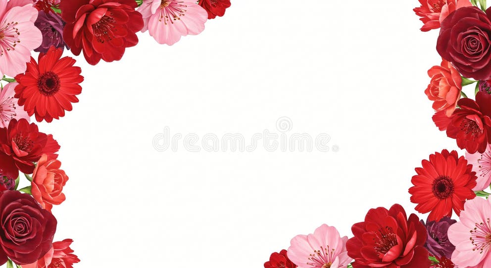 Red and Pink Horizontal Flower Border Blank Image Abstract Vector ...