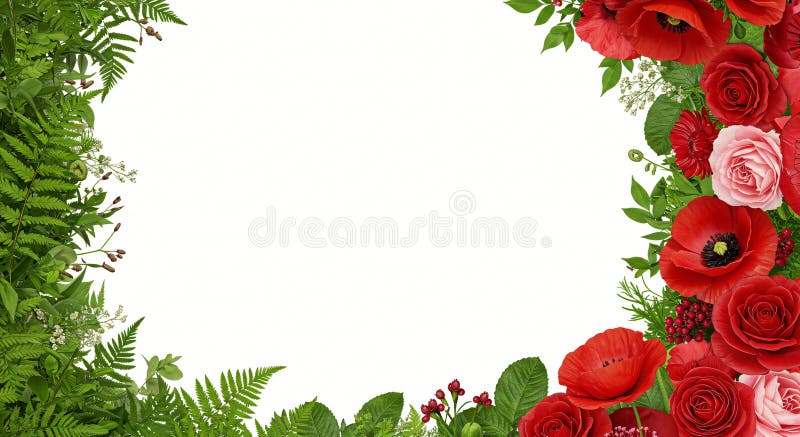 Red and Green Horizontal Flower Border Blank Image Abstract Vector ...