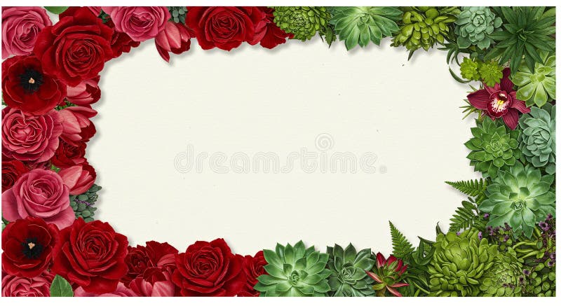Red and Green Horizontal Flower Border Blank Image Abstract Vector ...