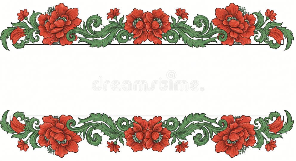 Red and Green Horizontal Flower Border Blank Image Abstract Vector ...