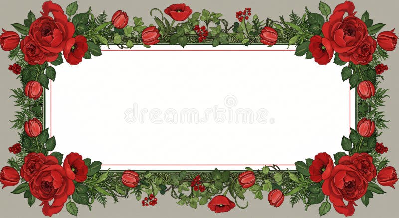 Red and Green Horizontal Flower Border Blank Image Abstract Vector ...