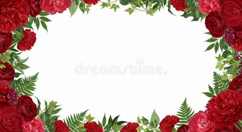 Red and Green Horizontal Flower Border Blank Image Abstract Vector ...