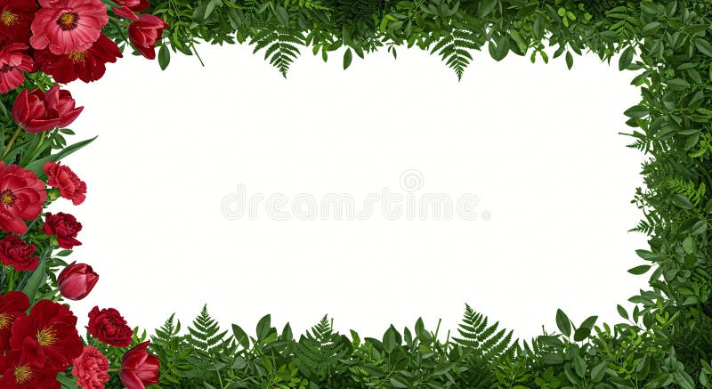 Red and Green Horizontal Flower Border Blank Image Abstract Vector ...