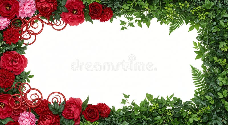 Red and Green Horizontal Flower Border Blank Image Abstract Vector ...
