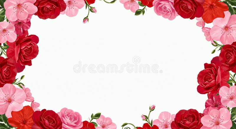 Red and Pink Horizontal Flower Border Blank Image Abstract Vector ...