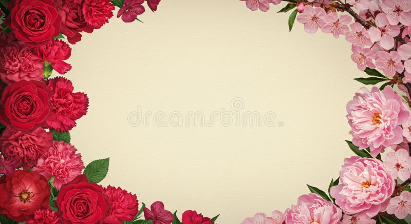 Red and Pink Horizontal Flower Border Blank Image Abstract Vector ...
