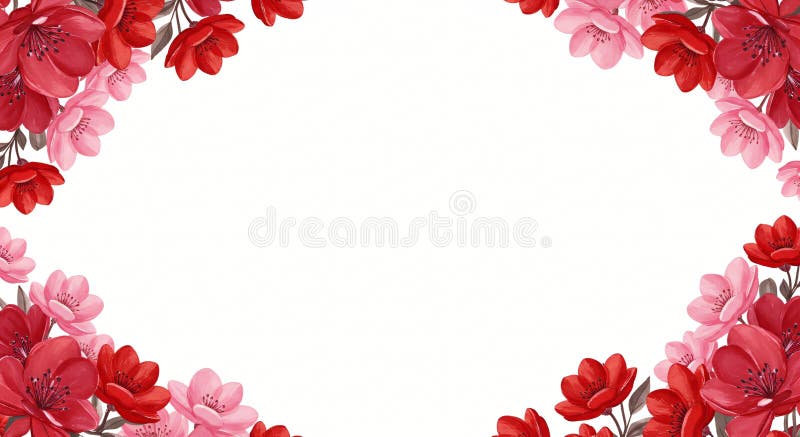 Red and Pink Horizontal Flower Border Blank Image Abstract Vector ...