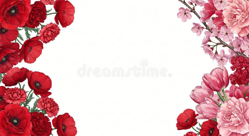 Red and Pink Horizontal Flower Border Blank Image Abstract Vector ...