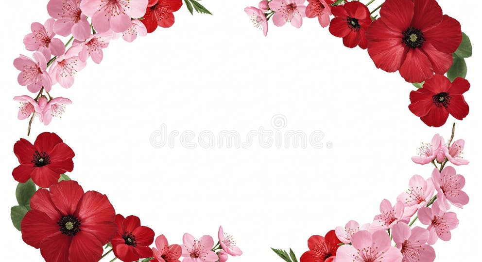Red and Pink Horizontal Flower Border Blank Image Abstract Vector ...