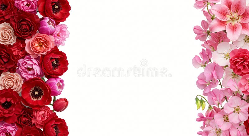 Red and Pink Horizontal Flower Border Blank Image Abstract Vector ...