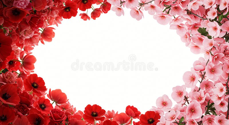 Red and Pink Horizontal Flower Border Blank Image Abstract Vector ...