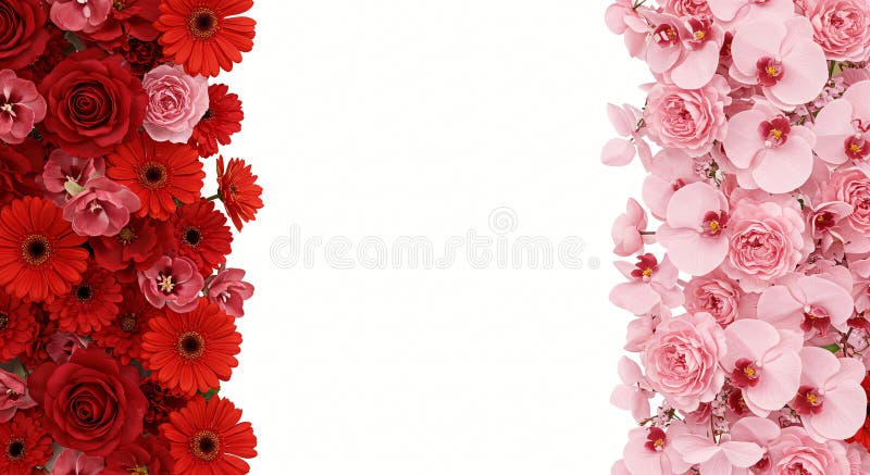 Red and Pink Horizontal Flower Border Blank Image Abstract Vector ...