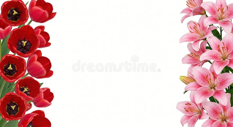 Red and Pink Horizontal Flower Border Blank Image Abstract Vector ...
