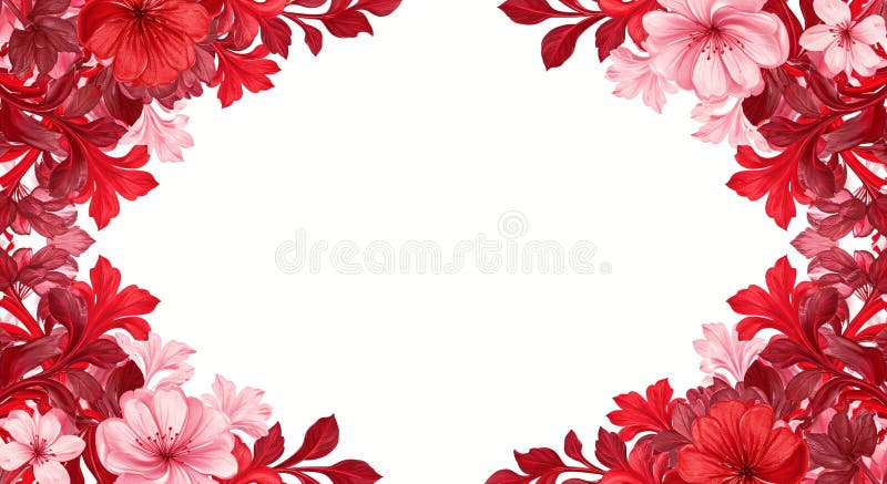 Red and Pink Horizontal Flower Border Blank Image Abstract Vector ...