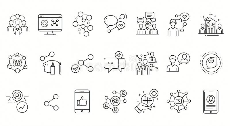 Line Art Vector Icons Depicting Social Media Stock Illustration ...