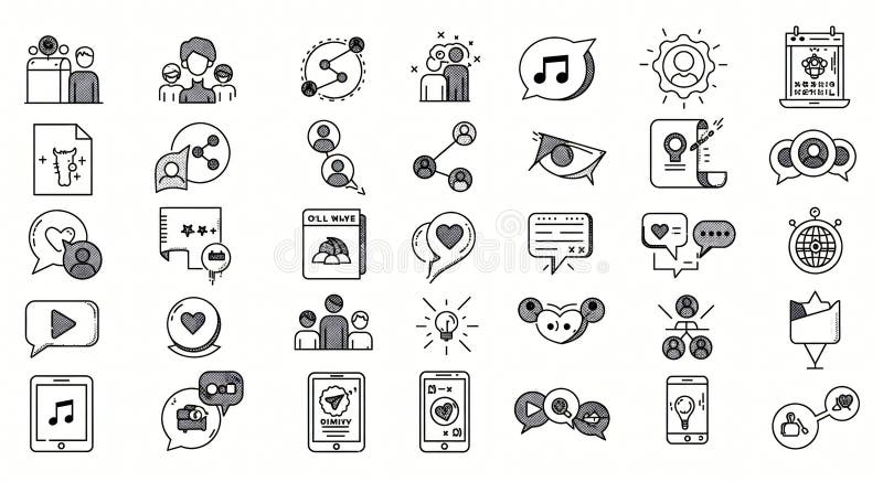 Line Art Vector Icons Depicting Social Media Stock Illustration ...