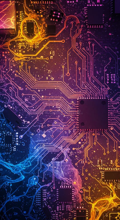 Computers Motherboard Portrait Vertical Abstract Colorful Background ...