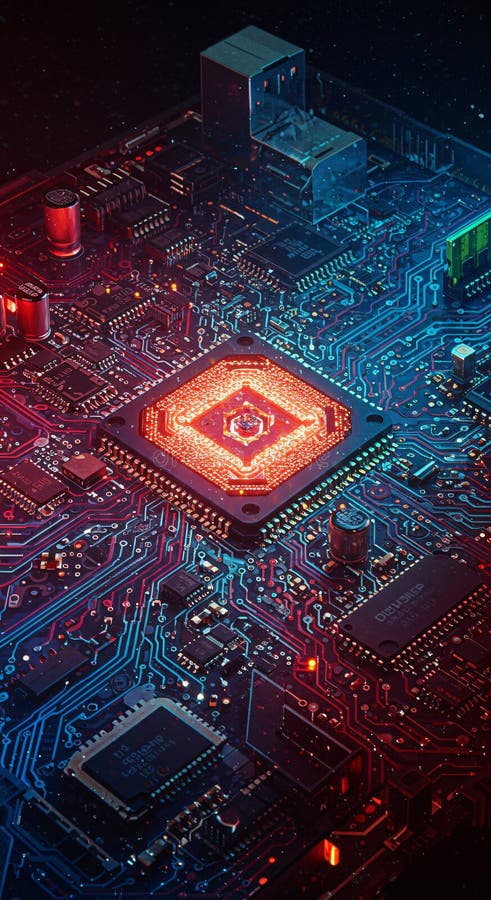 Computers Motherboard Portrait Vertical Abstract Colorful Background ...