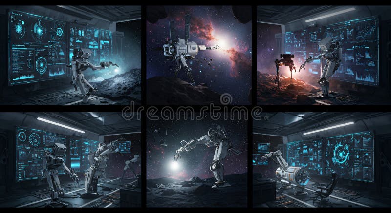 Space Exploration with Help of AI Robots Stock Illustration - Illustration of machine, discover ...