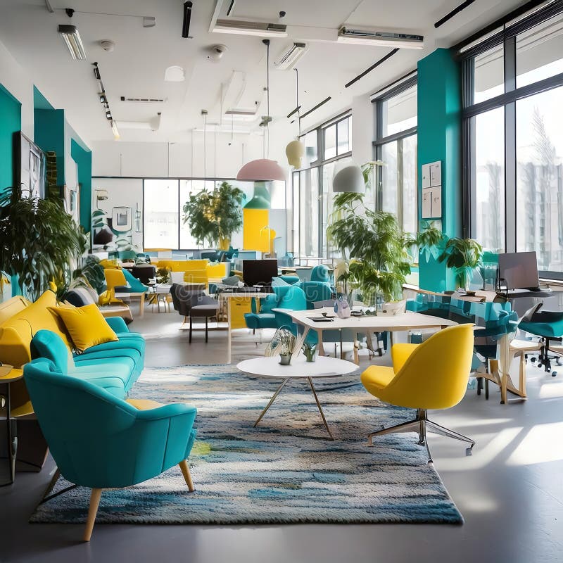 Modern Office with Collaborative Spaces Stock Illustration ...