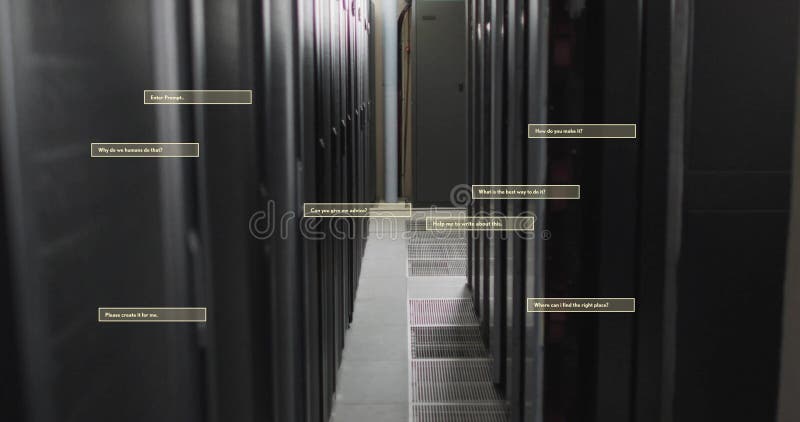 Image of Ai Interface Dialogue Boxes Over Computer Server Room Stock ...