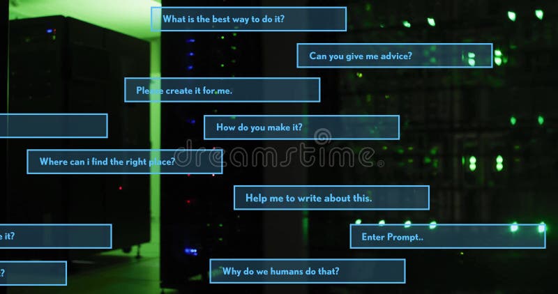 Image of Ai Interface Dialogue Boxes Over Dark Server Room Stock Image ...