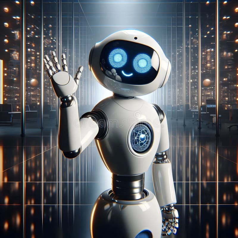 Image of an AI Robot Waving in a Good Mood. Stock Illustration ...