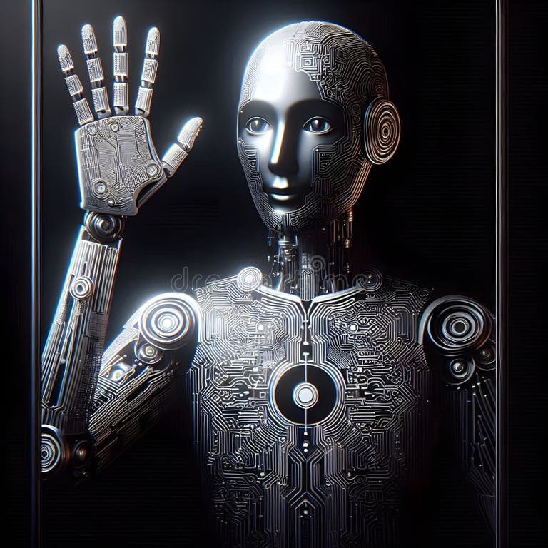 Image of an AI Robot Waving in Good Spirits. Stock Illustration ...