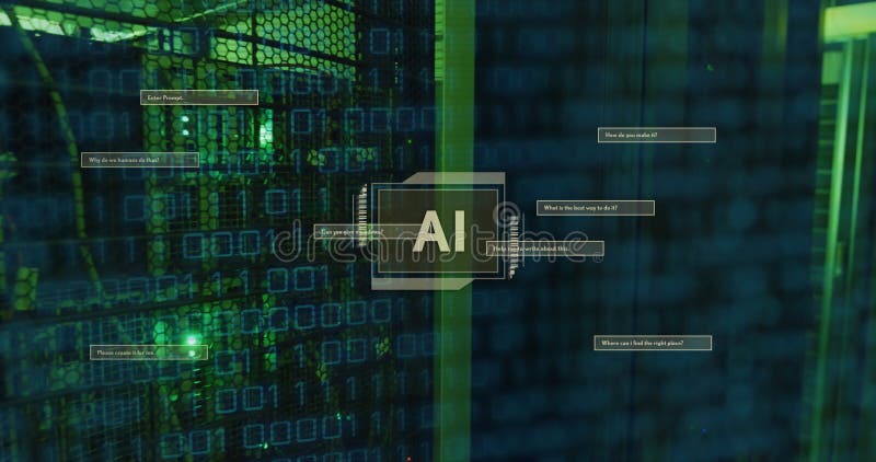 Image of Ai Text, Binary Coding Data Processing Over Computer Servers Stock Illustration ...