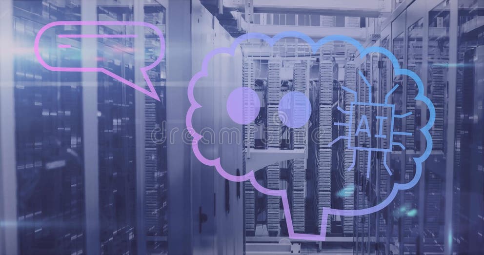 Image of Ai Text in Brain and Speech Bubble Over Server Systems in ...