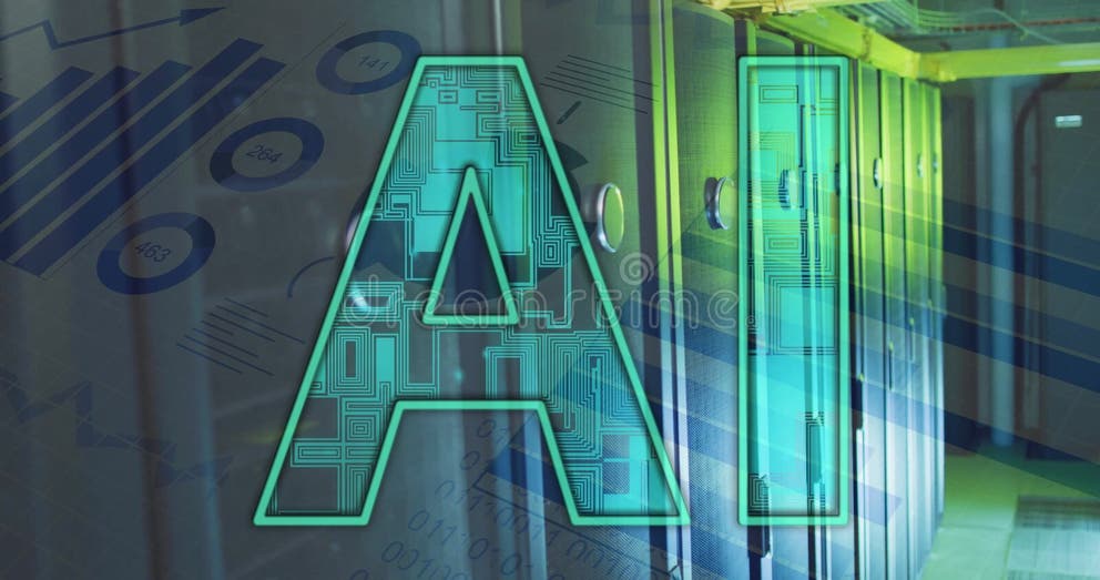 Image of Ai Text and Data Processing Over Computer Servers Stock Image ...