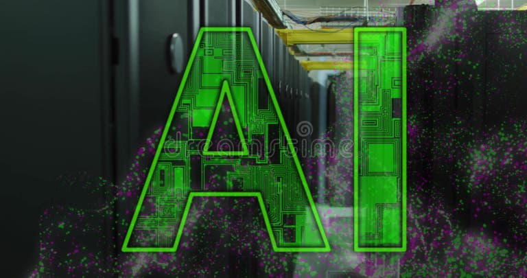 Image of Ai Text and Data Processing Over Computer Servers Stock Photo ...