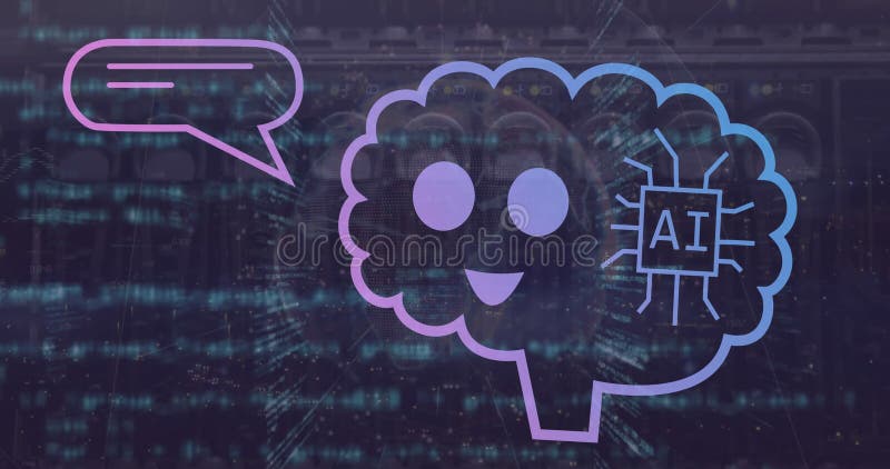 Image of Ai Text and Icon Over Data Processing Stock Illustration - Illustration of computing ...
