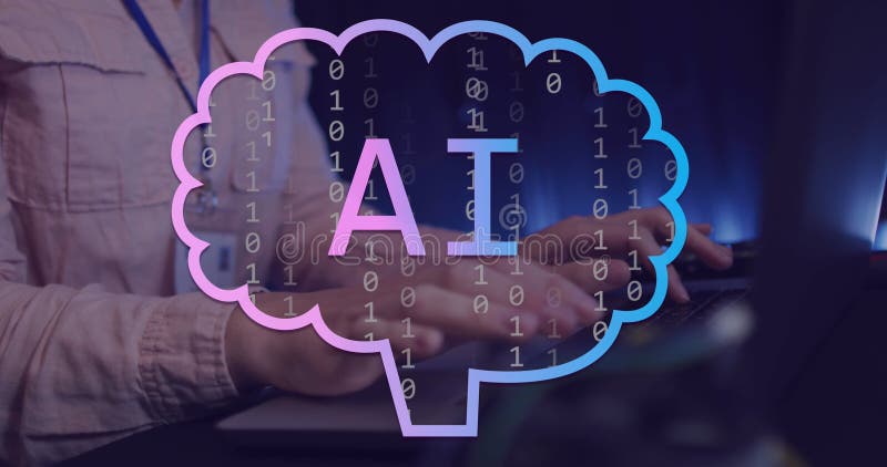 Image of Ai Text, Icons and Data Processing Over Caucasian Woman Using ...