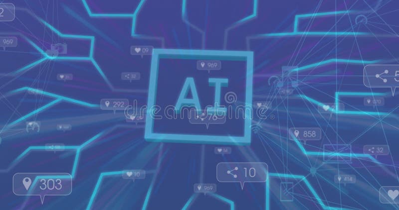 Image of Ai Text, Square in Brain with Notification Bars Over Abstract ...