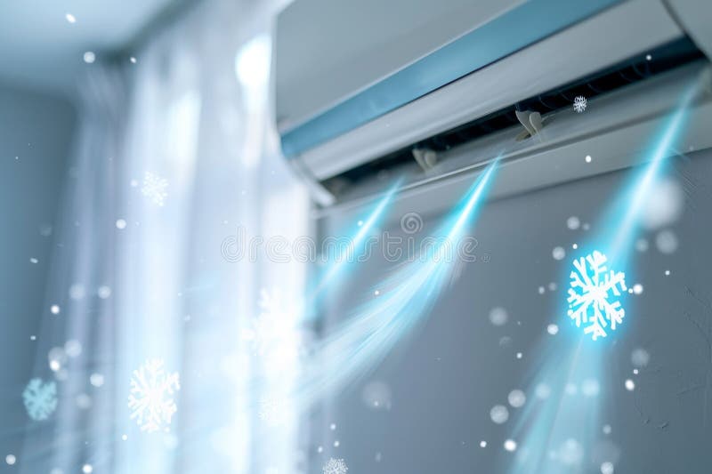 Modern Air Conditioner Cooling a Room with Technology Illustration ...