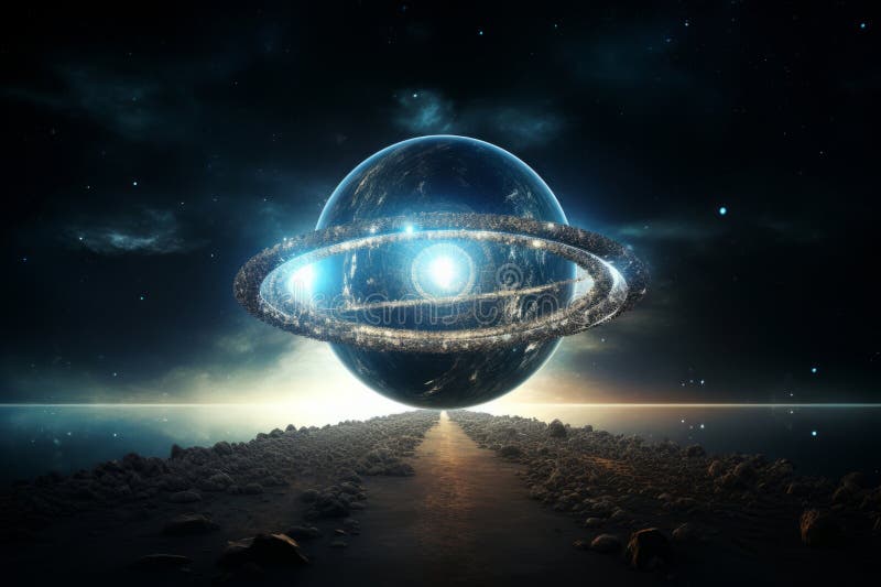An Image of an Alien Planet with a Ring Around it Stock Illustration ...