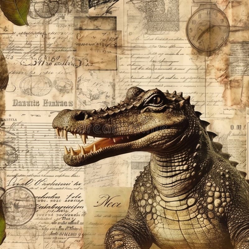 Alligator Old Paper, Vintage Digital Paper Stock Illustration ...