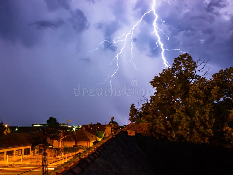 Image of Amazing Thunder Lightning in a Small Village. Stock Image ...