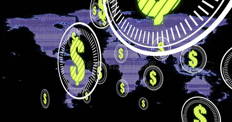 Image of American Dollar Icons Financial Data Processing Over World Map ...