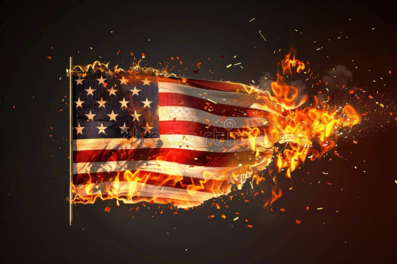 American flag in fire stock image. Image of emblem, flame - 19425221