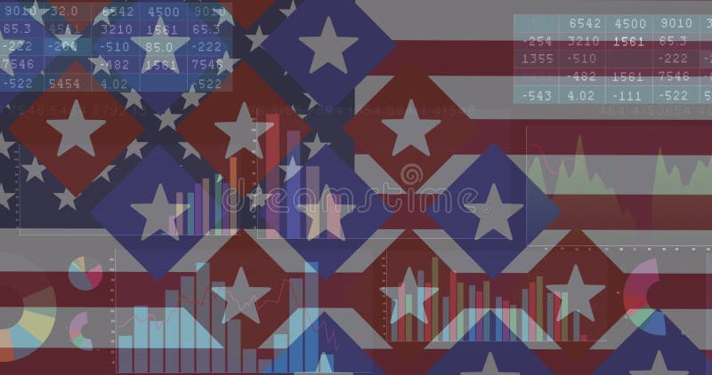 Image of American Flags with Statistics Processing Stock Illustration ...