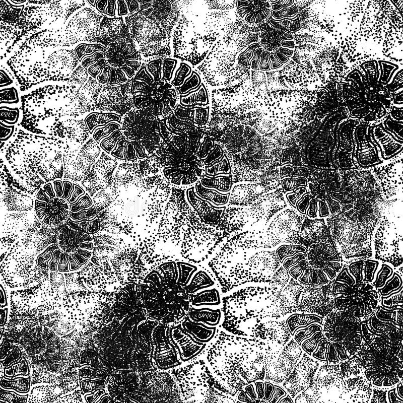 Image of Ammonite Shell on the Sand, Graphic Handwork. Seamless Pattern ...