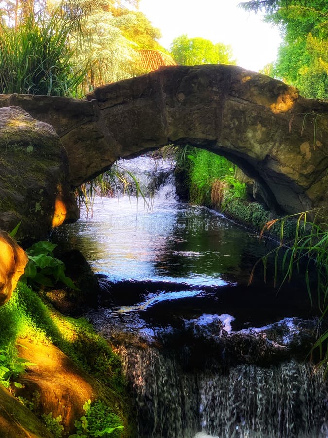 Ancient Bridge, River and Waterfall Stock Image - Image of atmosphere ...