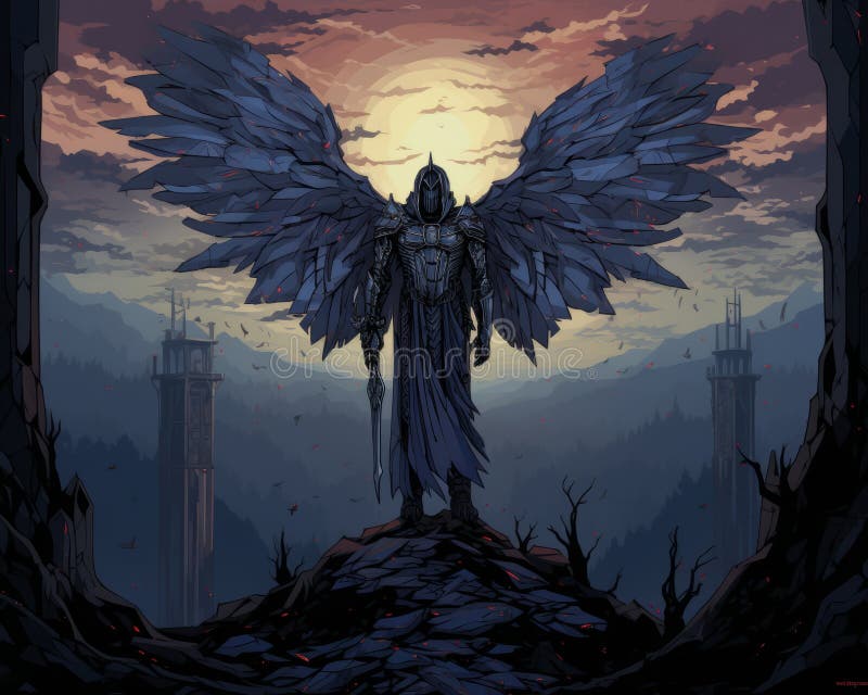 An Image of an Angel Standing on Top of a Mountain Stock Illustration ...