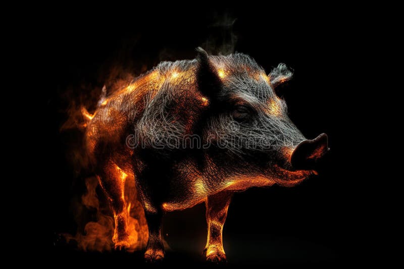 Image of Angry Bull Face and Flames on Dark Background. Wildlife ...