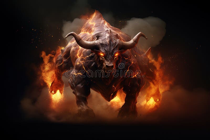 Image of Angry Bull Devil with Flames. Wild Animal Stock Illustration ...