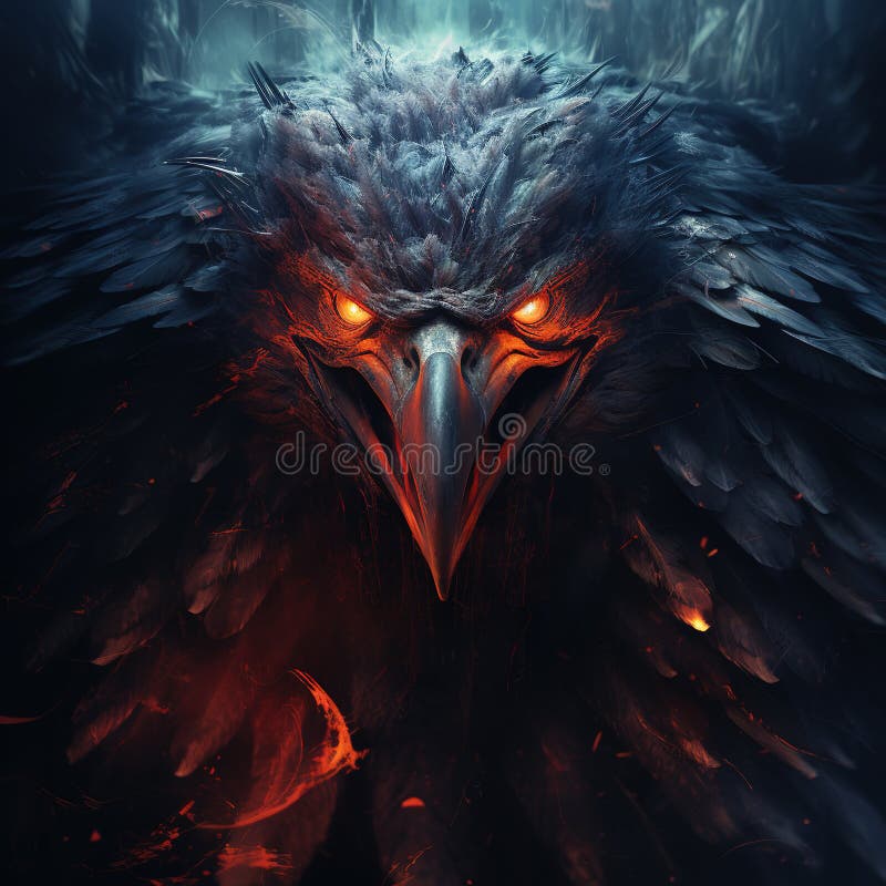 Image of an Angry Devil Eagle Terrifying and Flames on Dark Background ...