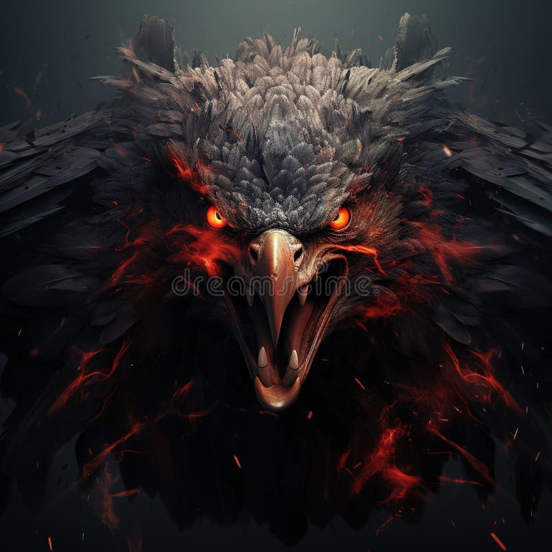 Image of an Angry Devil Eagle Terrifying and Flames on Dark Background ...