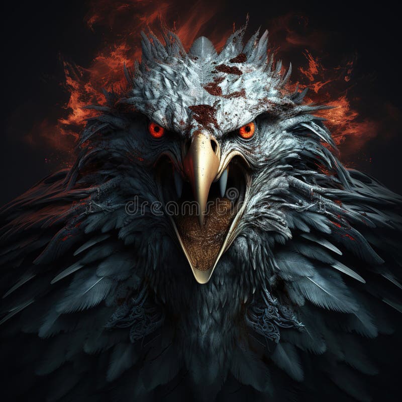 Image of an Angry Devil Eagle Terrifying and Flames on Dark Background ...